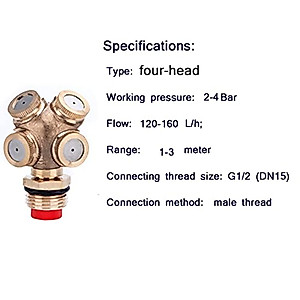 5Pack 4-Hole Brass Misting Nozzles 1/2 Inch BSPF Garden Misting Nozzle Brass Replacement Nozzle Heads, Low Ressure Mist Water Spray Sprinkler With Filter Mesh For Patio Lawn, Dust Control