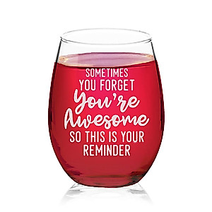 Veracco Sometimes You Forget You're Awesome So This Is Your Reminder Stemless Wine Glass Funny BirthdayGift For Someone Who Loves Drinking Bachelor Party Favors (Clear, Glass)