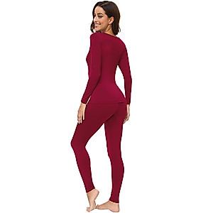 WiWi Soft Viscose from Bamboo Underwear for Women Thermal Long Johns Sets Super Warm Base Layer Top Pants Pajamas Set S-3X, Wine Red, Medium