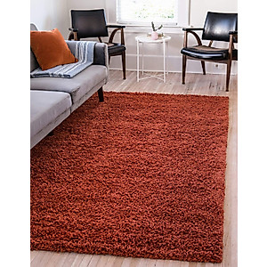 Unique Loom Solo Solid Shag Collection Modern Plush Terracotta Area Rug (12' x 15')