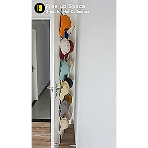 Hat Rack for Baseball Caps and Organizer Holder [ up to 36 Caps ] Display over the Door or on the Wall Hanger with 2 Durable Straps and 12 Adjustable Upgraded Strong Hooks, Black