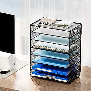 Marbrasse Paper Organizer Letter Tray, 8 Tier Mesh File Organizer with Handle, Paper Sorter Desk Organizer for Home Office Supplies - Black
