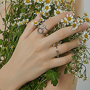 BISAER 925 Sterling Silver Rose Flower Ring for Women Adjustable Stacking Wedding Engagement Rings