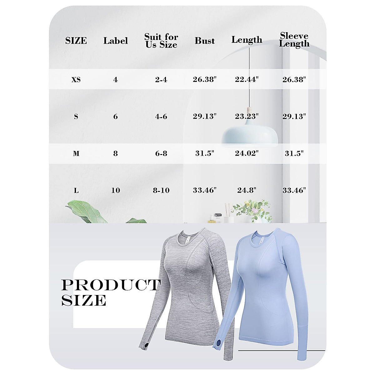 2 Pieces Women Long Sleeve Workout Shirt Seamless Workout Shirts with Thumb Holes Fitted Top Sports Yoga Athletic Shirt Top (Gray, Blue, X-Small)