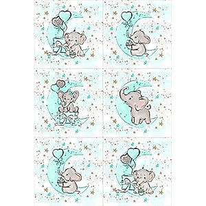 UniqueFabricPanels Mint Elephant Fabric Panel Set (6 Panels), Quilting Panels, Baby Quilt Panels, Cotton Baby Panels, Blanket Panel, Panel for Quilts