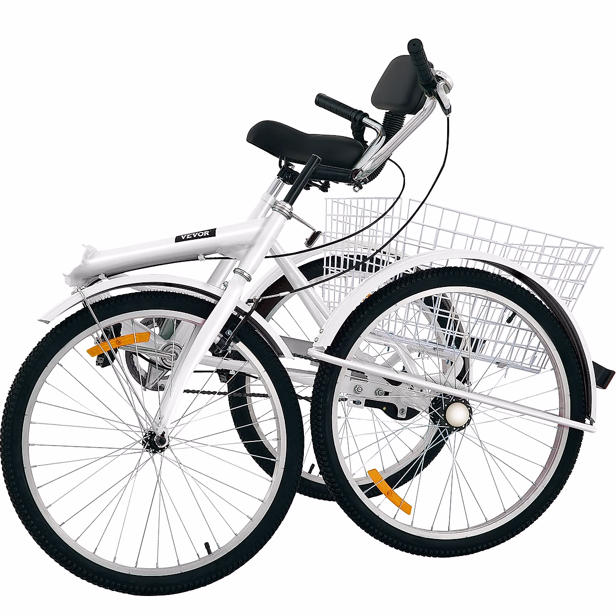 Bkisy Tricycle Adult 24'' Wheels Adult Tricycle 1-Speed 3 Wheel Bikes White for Adults Three Wheel Bike for Adults Adult Trike Adult Folding Tricycle Foldable 3 Wheel Bike for Adults (White)