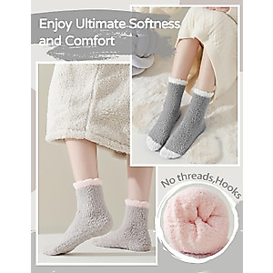 TEHOOK Fuzzy Socks for Women, Warm Soft Fluffy Socks Thick Cozy Plush Sock Winter Socks for Women 6 Pairs