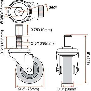 FactorDuty 6 Pack Heavy-Duty 3" Swivel Caster Wheels for Creeper Service Cart Stool Post Mount