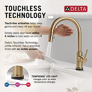 Delta Faucet Trinsic Touch Kitchen Faucet with Touchless Technology, Kitchen Faucet with Pull Down Sprayer, Gold Kitchen Sink Faucet, Touchless Kitchen Faucet, Champagne Bronze 9159TL-CZ-DST