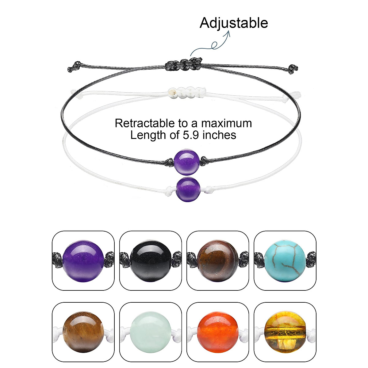 16 Pcs Carnelian Crystal Bracelet Adjustable Gemstone Bracelet with Wish Cards Braided Beaded Spiritual Bracelets Gemstone Anklet Crystal Anklet Yoga Reiki Gift Energy Jewelry for Couple Friendship