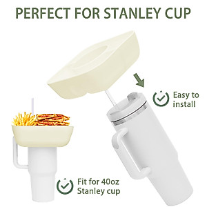 Dazhuocs Snack Bowl for Stanley Cup with Cover, Reusable Snack Tray with Lid Fits for Stanley 40 oz Tumbler with Handle, Stanley Accessories Silicone Snack Ring (Yellow White)