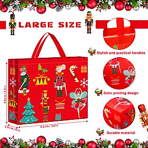 Sweetude 6 Pcs Christmas Large Nutcracker Gift Bags with Handle 16inch Birthday Gift Tote Bag Christmas Goodie Candy Treat Wrapping Bag Reusable Non Woven Shopping Bag for Xmas Party Favor