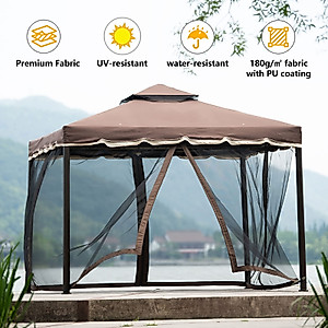 9.8' X 9.8' Patio Gazebo with Mosquito Netting, Outdoor Canopy with Screen, Gazebo Tent with Double Roofs for Party BBQ Grill Event, Brown