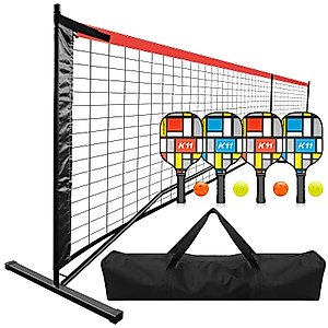 Wakefa Portable Pickleball Net System,22 FT Weather Resistant Pickleball Net USAPA Regulation Size with 4 Paddles, 2 Outdoor Pickle Balls, 2 Indoor Pickleballs and Carry Bag