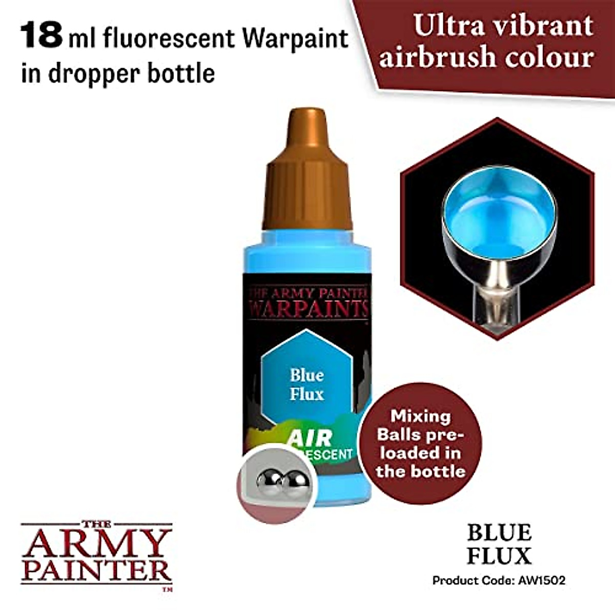 The Army Painter Warpaint Air Fluorescent Blue Flux - Acrylic Non-Toxic Heavily Pigmented Water-Based Paint for Tabletop Roleplaying, Boardgames, and Wargames Miniature Model Painting