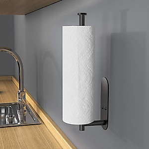 VAEHOLD Adhesive Paper Towel Holder Under Cabinet Wall Mount for Kitchen Paper Towel, Black Paper Towel Roll Holder Stick to Wall, SUS304 Stainless Steel