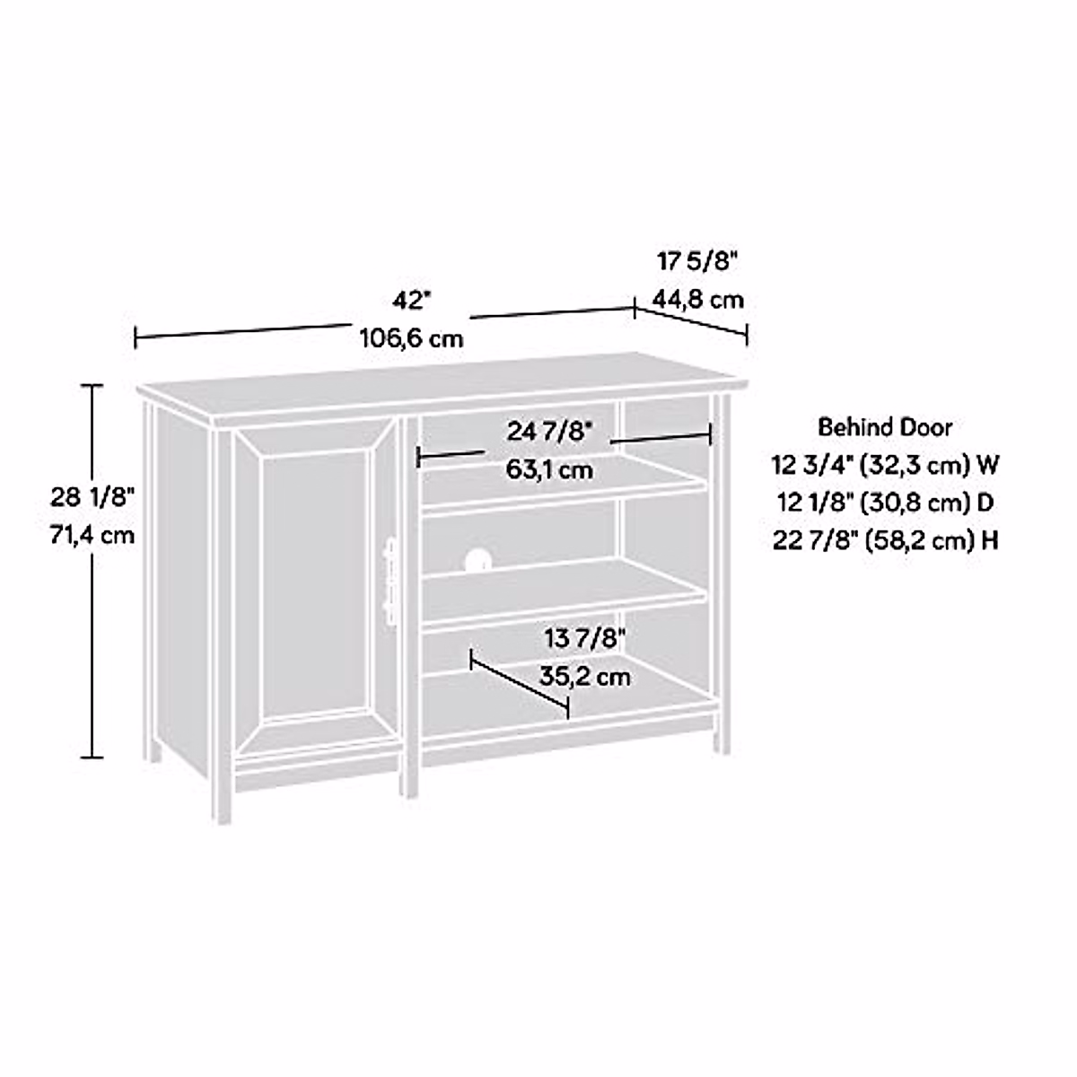 Sauder Coral Cape TV Stand with Storage, L: 41.97" x W: 17.64" x H: 28.11", Sindoori Mango Finish