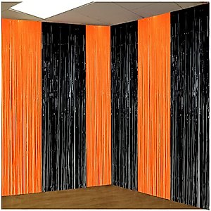Halloween Party Decorations Black and Orange Backdrop Tinsel Photo Booth for Halloween Birthday Graduation Decorations