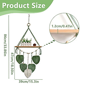 Tefola Macrame Wall Hanging Shelf, Boho Hanging Wall Decor Boho Shelf Woven Leaf Tapestry Shelf Boho Bookshelf Wood Floating Shelf for Bedroom Living Room Nursery Bathroom