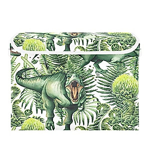 Kigai Wild Dinosaur Storage Basket with Lid Collapsible Storage Bin Fabric Box Closet Organizer for Home Bedroom Office 1 Pack