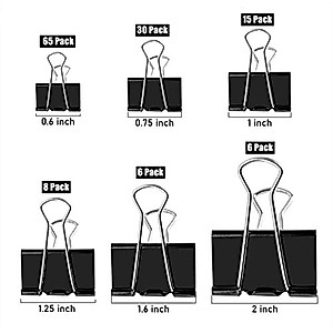 130 Pcs Assorted Sizes Binder Clips, Big Paper Clamps Metal Fold Back Clips for Office, School and Home Supplies, Black