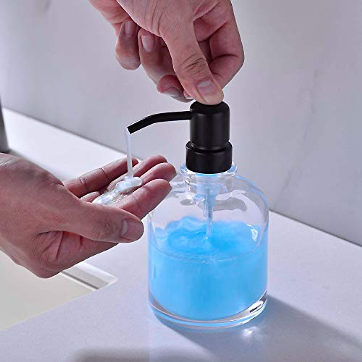 EKRTE Clear Glass Soap Dispenser, Hand Soap Dispenser with 304 Stainless Steel Soap Dispenser Pump, Matte Black Liquid Lotion Soap Dispenser Soap Dispenser for Kitchen Sink and Bathroom