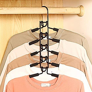 Clothes Hangers, 5 in 1 Multilayer Metal EVA Sponge Hangers Anti-Slip Clothes Rack Space Saving Detachable Hanger for Suit Coat Shirt Skirt Pants (Black)