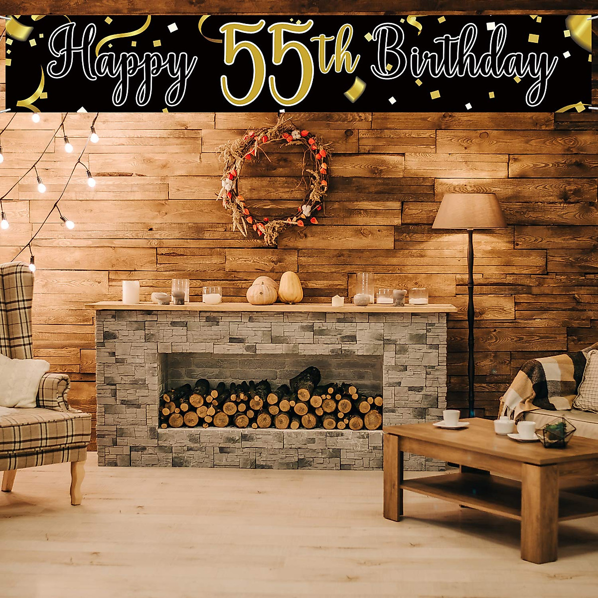 Large Happy 55th Birthday Banner, Cheers to 55 Years & 55 Fabulous, Birthday Hanging Banner, Birthday Party Decoration Supplies, Celebration Flag(9.8 x 1.6 ft)