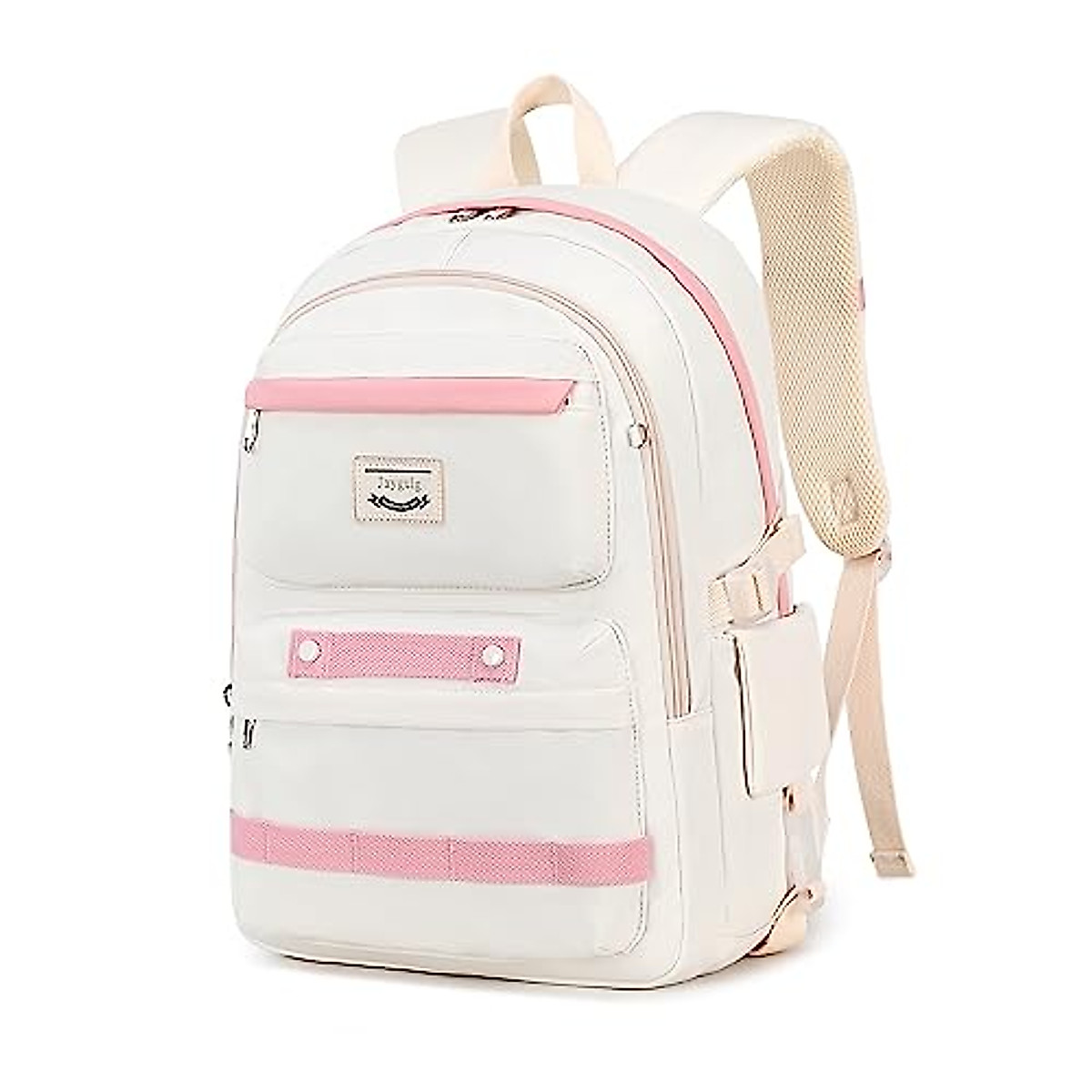 Jaygulf Waterproof Women Laptop Backpack Fashion Girl Daypack Cream