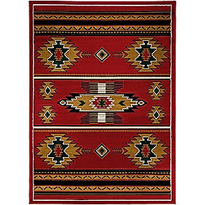 Champion Rugs Southwest Southwestern Native American Rustic Aztec Lodge Geometric Navajo Indian Red Area Rug (5 Feet X 7 Feet)