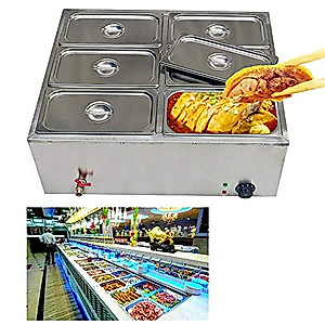 TFCFL Commercial Food Warmer 6-Pan Steamer Stainless Steel Bain-Marie Buffet Electric Countertop Food Warmer Steam Table 110V 850W for Catering and Restaurants