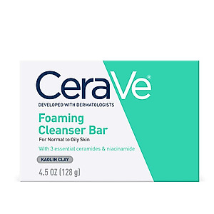 CeraVe Foaming Cleanser Bar | Soap-Free Body and Face Cleanser Bar for Oily Skin | Fragrance Free | 4.5 Ounce