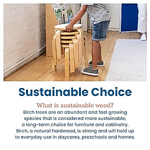 ECR4Kids Bentwood Stackable Stools, Classroom Furniture, Natural, 6-Piece