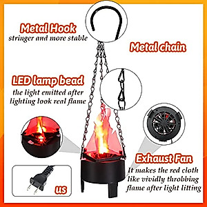 Macarrie 3 Pcs LED Fake Fire Flame Hanging Lamp Decoration 110v 3D Artificial Flickering Flame Campfire Realistic Flame Hanging Cauldron Light Decor for Halloween Christmas Party Festival Night Clubs