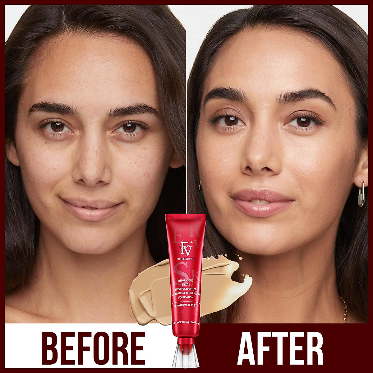 FV Waterproof Foundation with Medium Coverage, Oil-free & Long Lasting, Lightweight, Matte Foundation for Oily/Normal Skin, Sweat-resistant Liquid Makeup Foundation for Face, 30g, Natural Beige