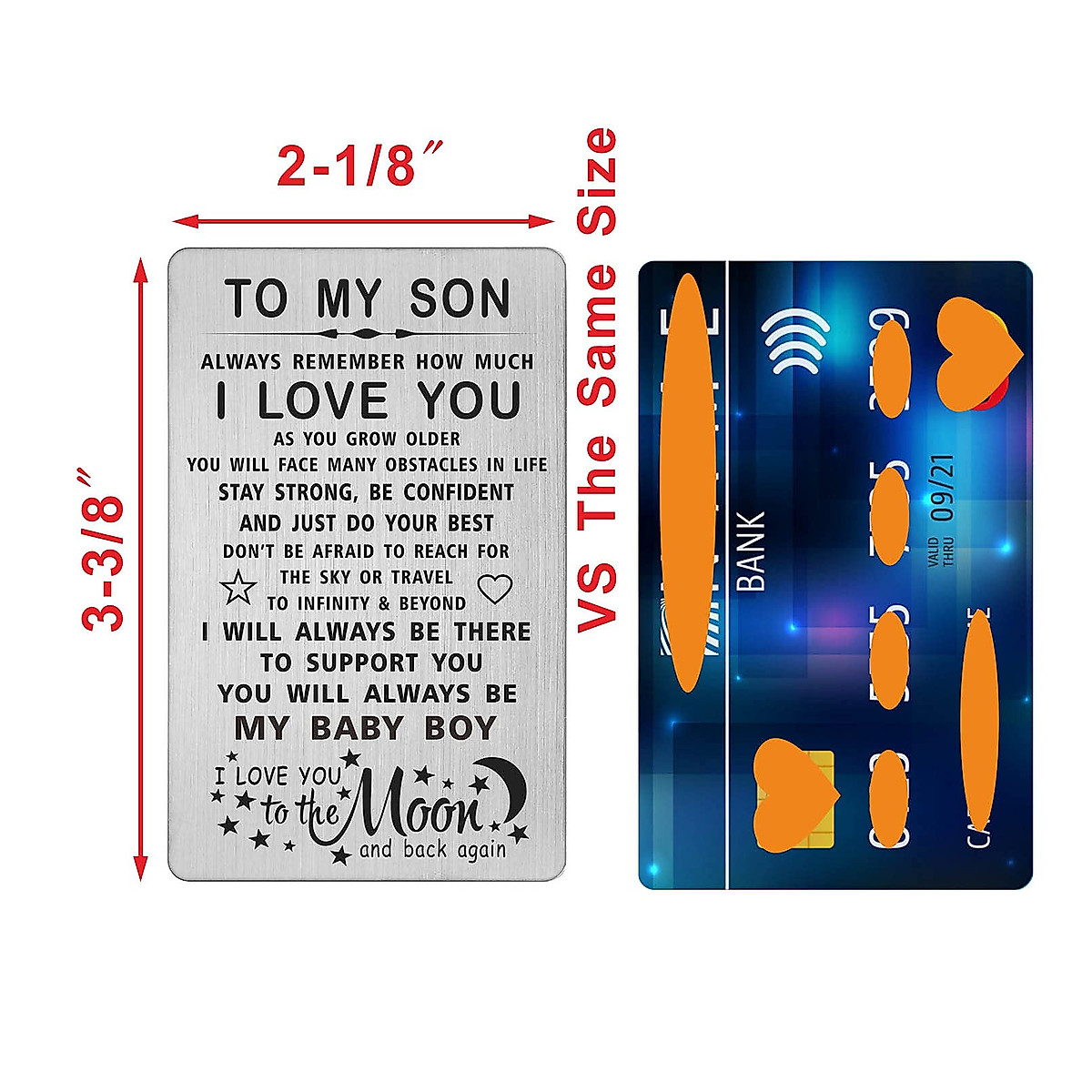 TANWIH Son Engraved Wallet Card I Love You Gifts from Mom Dad, To My Son Birthday Graduation Christmas Card Deployed Presents