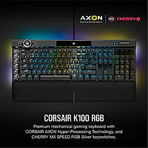 Corsair K100 RGB Mechanical Wired Gaming Keyboard - Cherry MX Speed Switches - PBT Double-Shot Keycaps - Elgato Stream Deck and iCUE Compatible - QWERTY NA Layout - Black,Silver