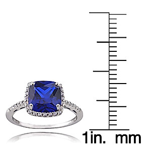 Ice Gems Sterling Silver Created Blue Sapphire and Cubic Zirconia Cushion-Cut Halo Ring, Size 8