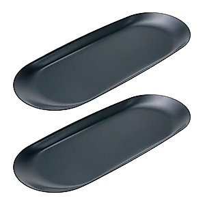 Savagrow 2pcs Northern Europe Style Stainless Steel Towel Trays Cosmetics Jewelry Snack Fruit Oval Shape Display Trays, 9 Inch Black
