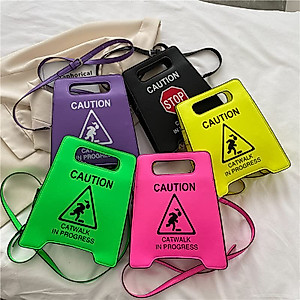 Novelty Shoulder Bag,Fashion Caution Tote Handbags Novelty Stop Sign Purse,Caution Shoulder Bag for Women Girls (Yellow)