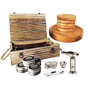 Cocktail Smoker Kit with Torch in Old Fashioned Box. 4 Kinds of Wood Chips for Your Favorite Drink. Infuse Liquor, Cocktail, Whiskey, Bourbon, etc. (Butane Not Included)