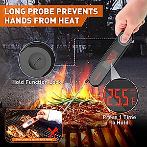 TOMVOV Instant Read Meat Thermometer, [IPX7 Waterproof / High Accuracy] Digital Meat Thermometer Reversible Display, 4.6" Foldable Probe, Rechargeable Grill Thermometer for Outdoor Cooking, BBQ