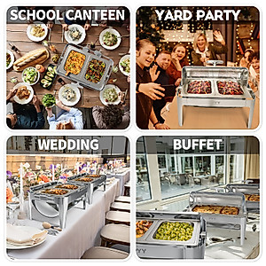PYY Roll Top Chafing Dish Buffet Set with Stainless Steel Cover Commercial Chafer Chafers for Catering Rolling Buffet Servers and Warmers (2 Half-Size)
