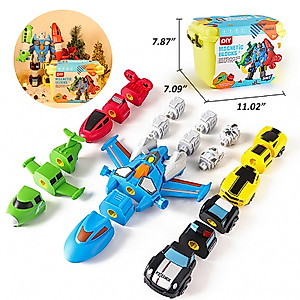 QUERCITRON 5-in-1 Magnetic Vehicles Playset Toy, Transform to Robot, Mix & Match Assembling Building Action Figures Kit with Storage Box, Holiday Birthday Present for Kids, Boys & Girls 3 4 5 6 7 Year