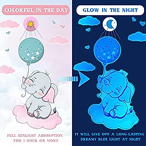 Glow in The Dark Elephant Wall Decals Stickers Dream Big Little One Pink Moon Grey Stars Wall Decal for Girls Bedroom Kids Nursery Room Living Room Bedroom Home Decor