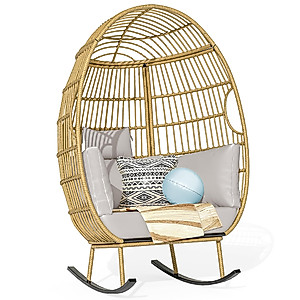 YITAHOME Wicker Egg Chair Outdoor, Patio Egg Chair, Rocking Egg Chair for Outside, Grey