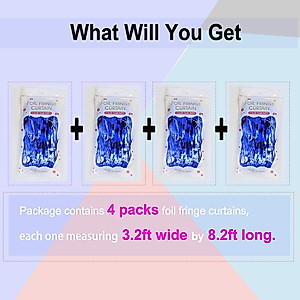 EUFARS Blue Foil Fringe Curtain- 4 Pack of 3.2x8.2ft Blue Streamers Backdrop Curtains for Blue Party Decorations Blue Photo Booth Backdrop