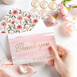 30 Thank You Cards with Envelopes Blank Gold Foil&Watercolor Bulk Box Set with Elegant Floral Envelopes &Stickers for Wedding, Baby Shower, Bridal Shower, Business, Anniversary - 4" x 6"