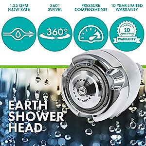 Niagara Conservation N2912CH Earth Spa 3-Spray with 1.25 GPM 2.7-in. Wall Mount Adjustable Fixed Shower Head in Chrome, 1-Pack | Bathroom Shower Head Sprayer with Pressure Compensation Technology