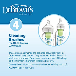 Dr. Brown’s Natural Flow® Reusable Baby Bottle Vent System and Reservoir Cleaning Bristle Brush, BPA Free, Blue Brushes, 4-Pack